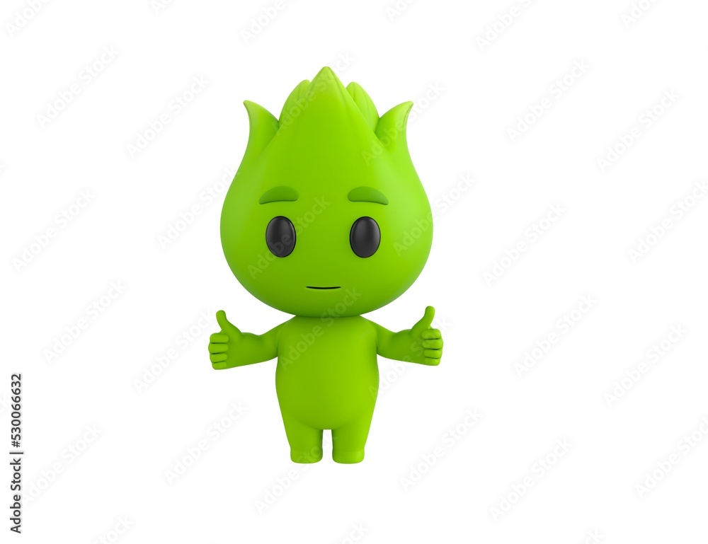 Nature Mascot character showing thumb up with two hands in 3d rendering ...