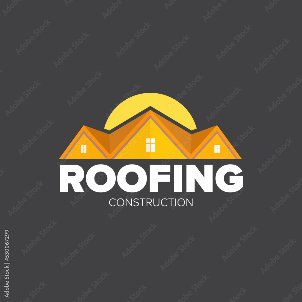 Roofing construction logo design template with roof top and slogan ...