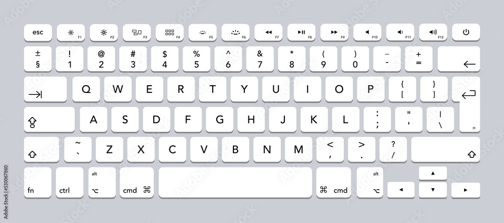 Computer Keyboard White Keyboard Entry Set With Letters And Numbers Vector Isolated Mockup