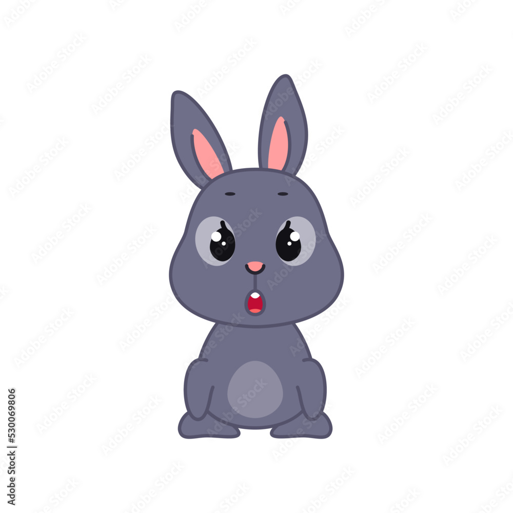 Cute surprised bunny. Flat cartoon illustration of a funny little ...