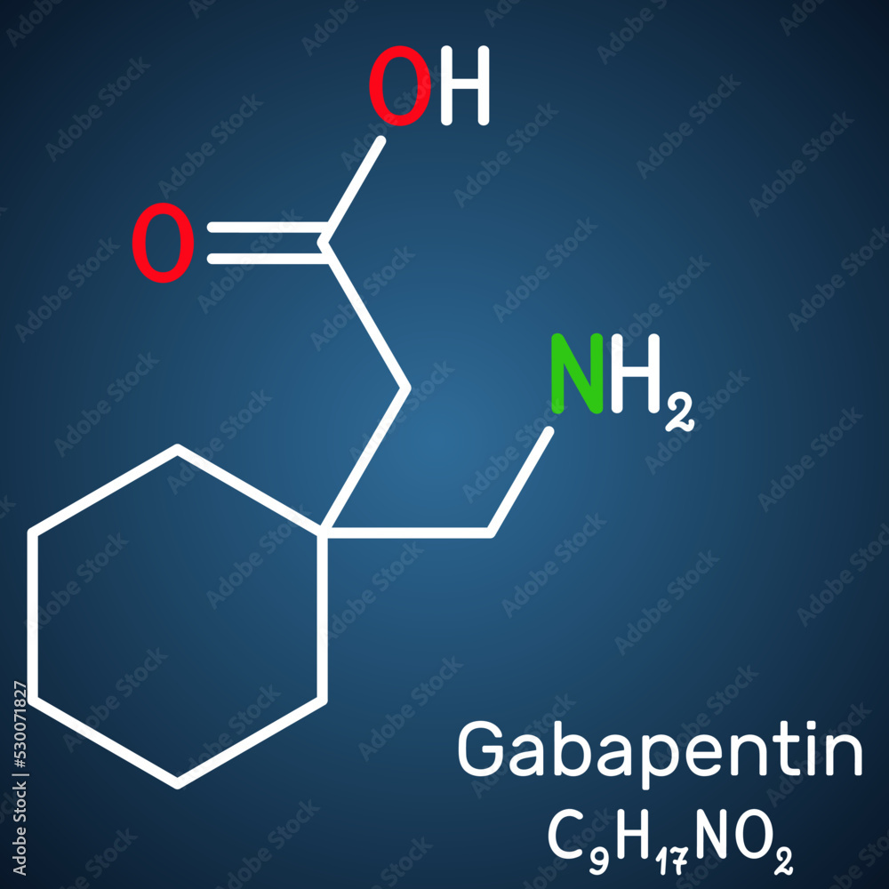 Gabapentin molecule. It is anticonvulsant medication, used to treat ...