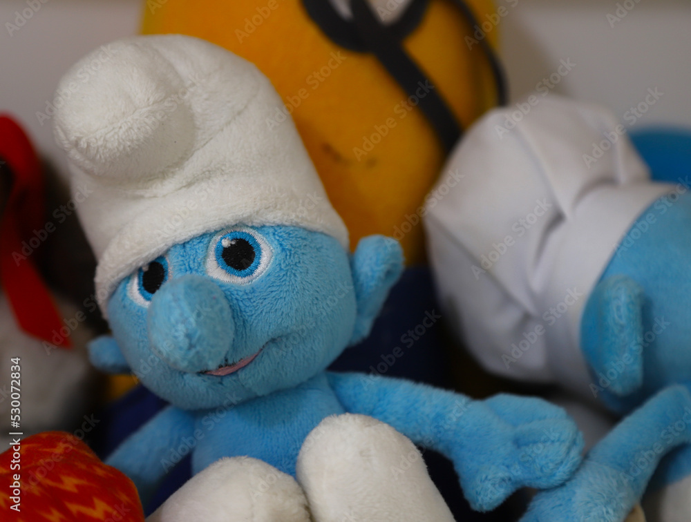 The smurfs. Little blue creatures that live in mushroom houses in the ...