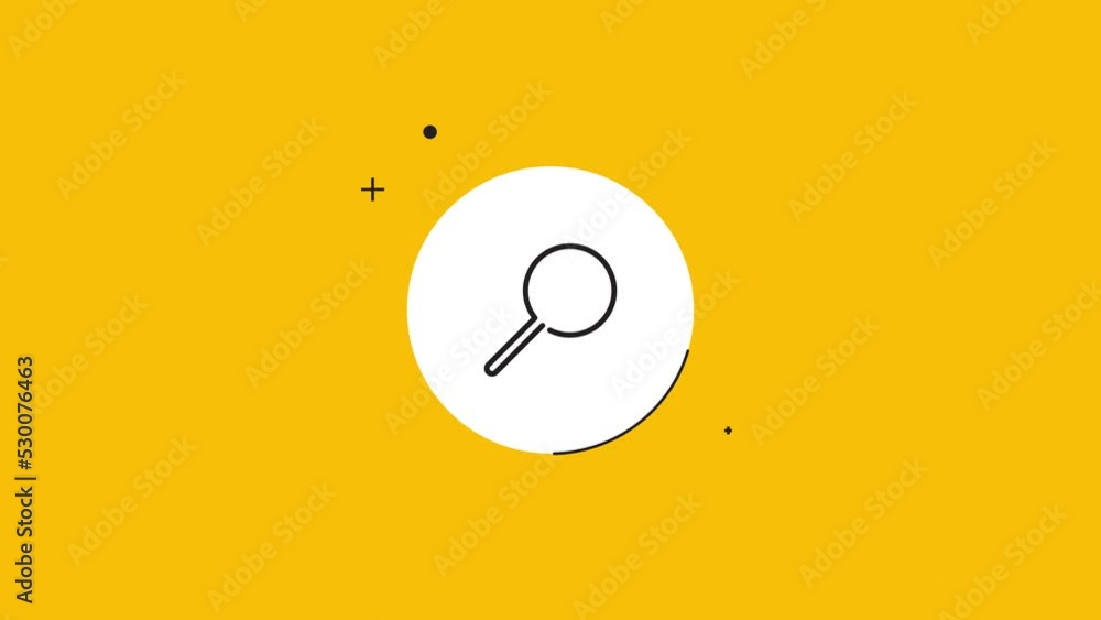 Thin line magnifying glass symbol on a yellow background. Seamless loop ...