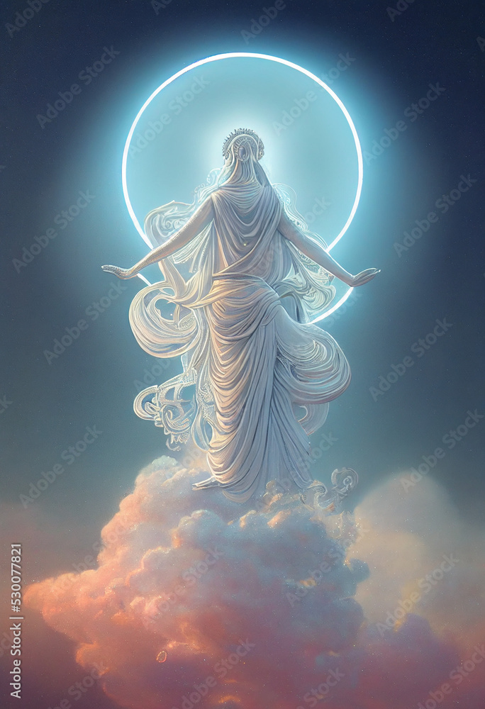 Goddess of Air, beautiful woman in blue tones, with flower wreath on ...