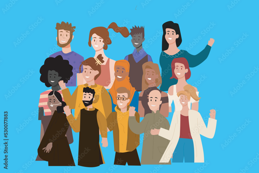 International friendship flat vector illustration. Young diverse people ...