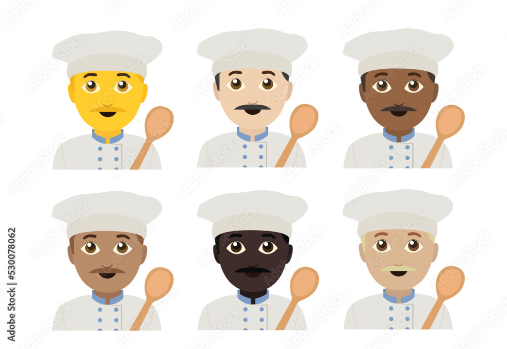 Chef cook man emoji vector set illustration person character skin tone ...