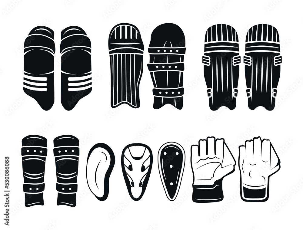 Cricket Guards And Gloves Vector Clip Art Best Set, Unique Design ...