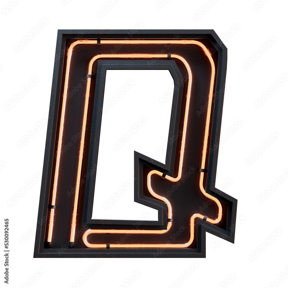 3D illustration of orange Neon light alphabet character Capital letter ...