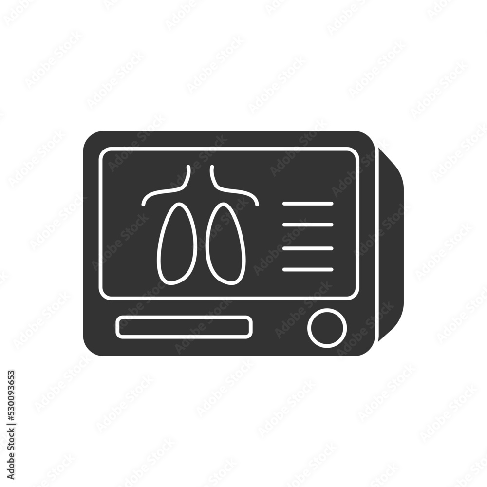 Medical monitor glyph icon. Medical lungs examination. Special screen ...
