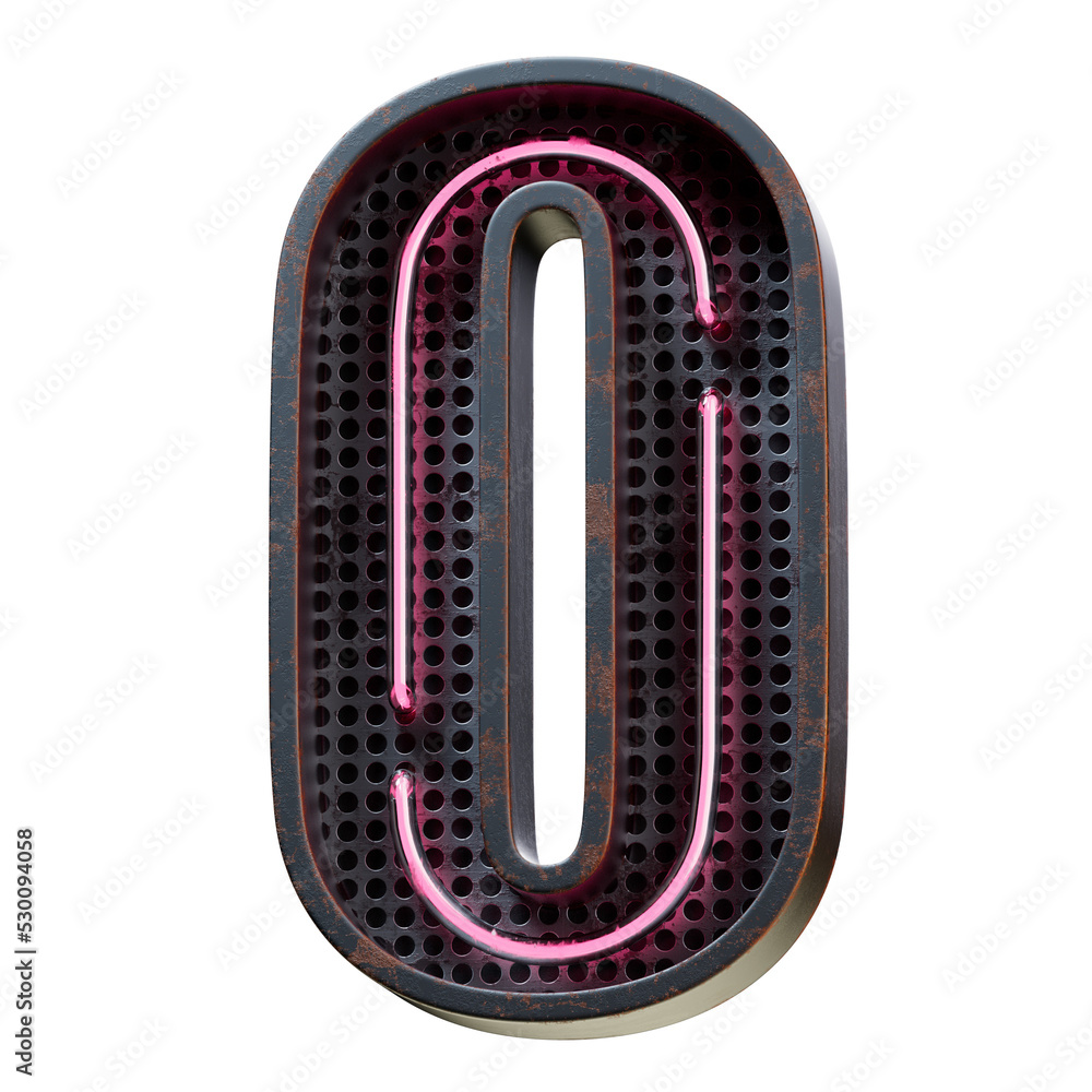 3D illustration of Pink Neon light alphabet character Capital letter O ...