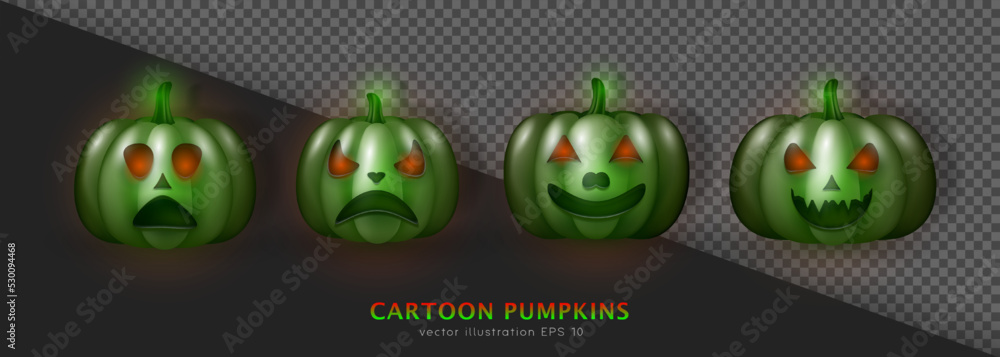 Vecteur Stock Set of three realistic 3d green zombie pumpkins with ...