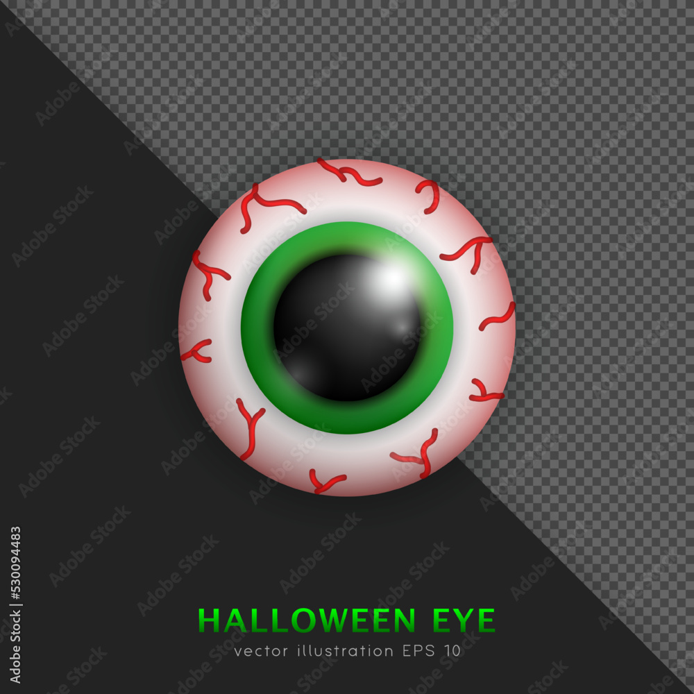 Cartoon 3D Halloween bloody eyeball with green iris and red vessels ...
