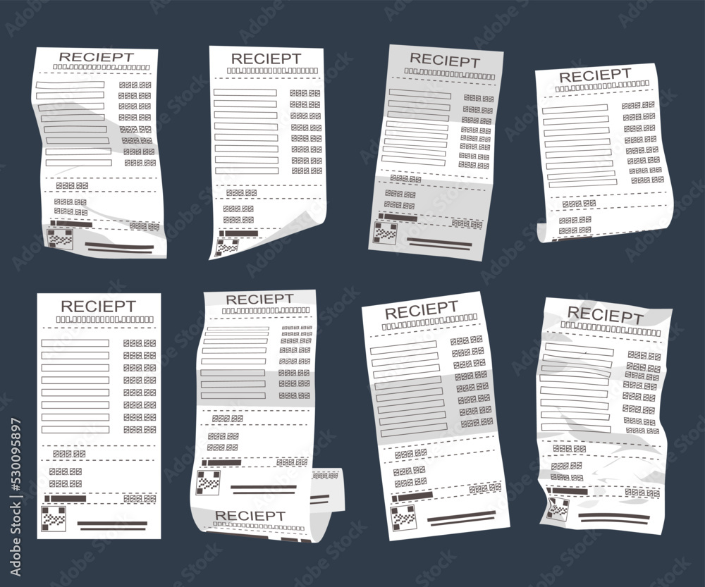 Receipts and checks vector cartoon set isolated on background. Stock ...