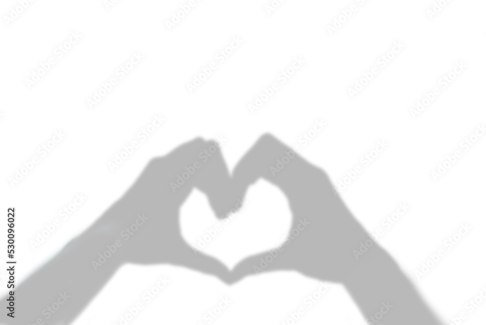 Shadow of hands and fingers forming a heart on transparent background, love sign message ...