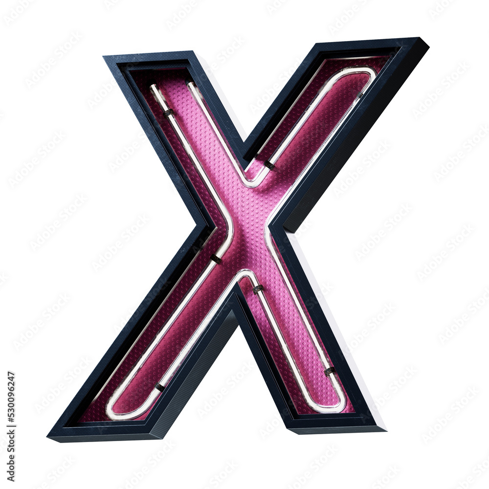 3D illustration of White Neon light alphabet character Capital letter X ...