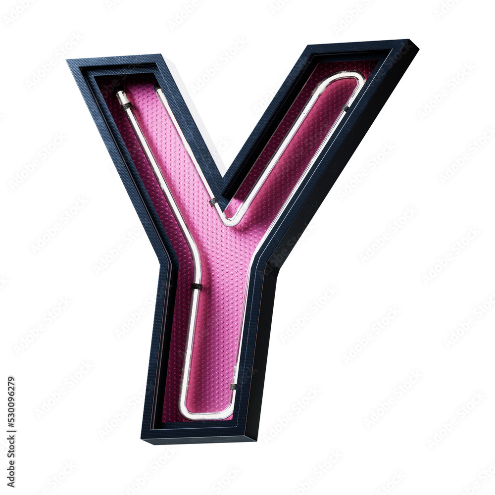 3D illustration of White Neon light alphabet character Capital letter Y ...