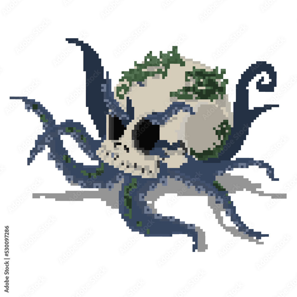 Pixel art squid skull monster character. Stock Illustration | Adobe Stock