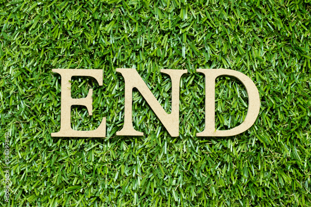 Wood Alphabet Letter In Word End On Green Grass Background Stock Photo wood-alphabet-letter-in-word-end-on-green-grass-background-stock-photo