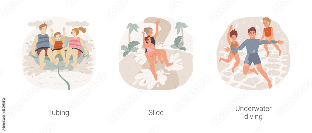 Water park rides isolated cartoon vector illustration set. Aquatic ...