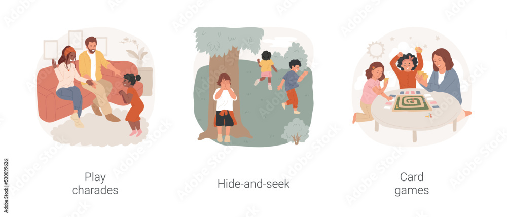 Naklejka Fun games isolated cartoon vector illustration set. Family ...