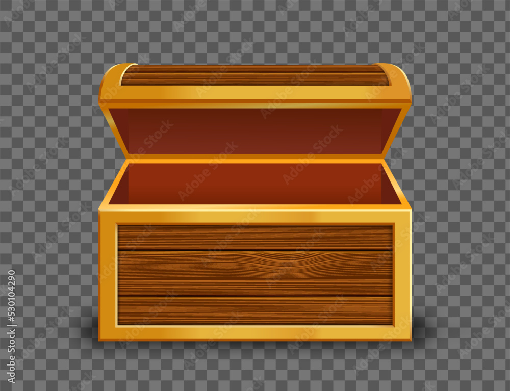 Open wooden old chest. Template isolated on a transparent background ...