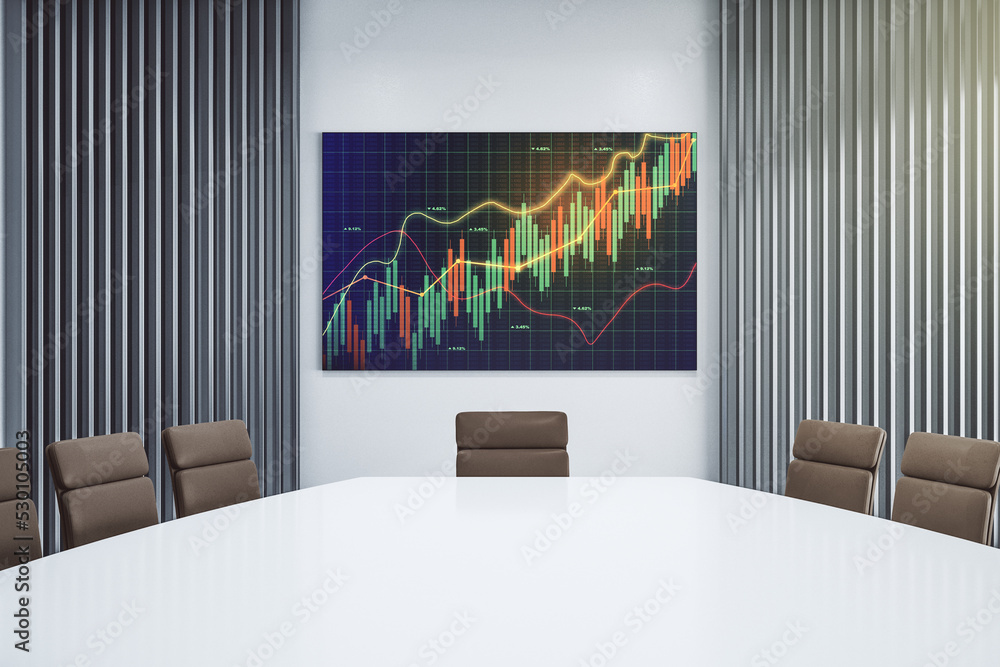 Abstract creative financial chart on presentation tv screen in a modern ...