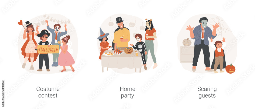 Halloween activities isolated cartoon vector illustration set. Diverse ...