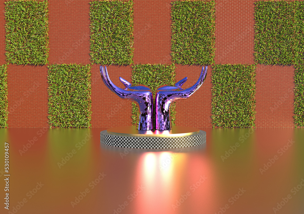 3D illust, female gold mannequin hands based on gold and plaid pattern ...