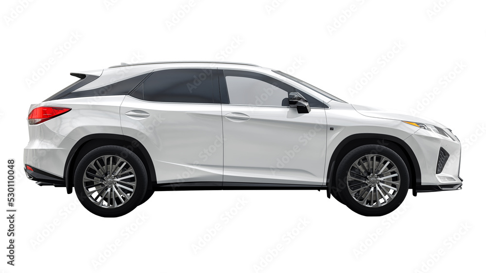 Tokio. Japan. July 26, 2022. White Lexus RX450 F-Sport on transparent ...