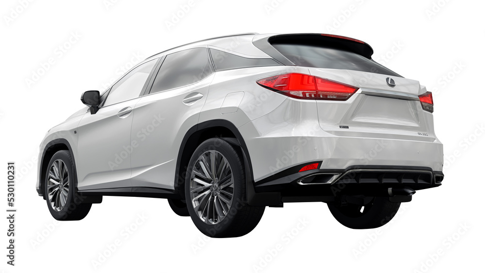 Tokio. Japan. July 26, 2022. White Lexus RX450 F-Sport on transparent ...