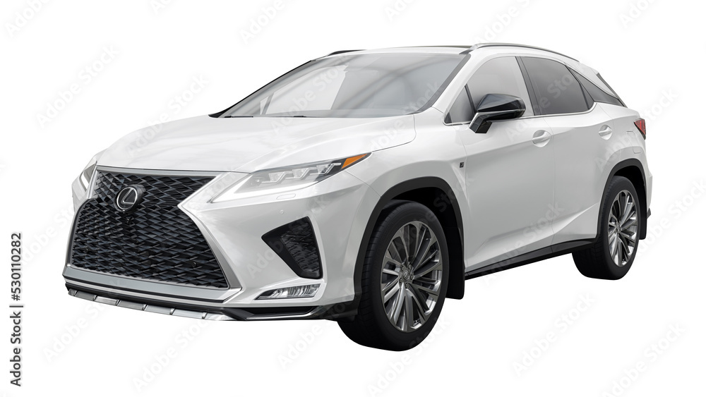 Tokio. Japan. July 26, 2022. White Lexus RX450 F-Sport on transparent ...