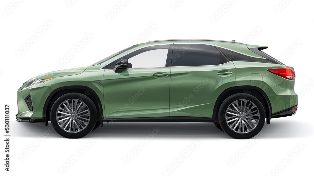 Tokio. Japan. July 26, 2022. Green Lexus RX450 F-Sport on a white ...