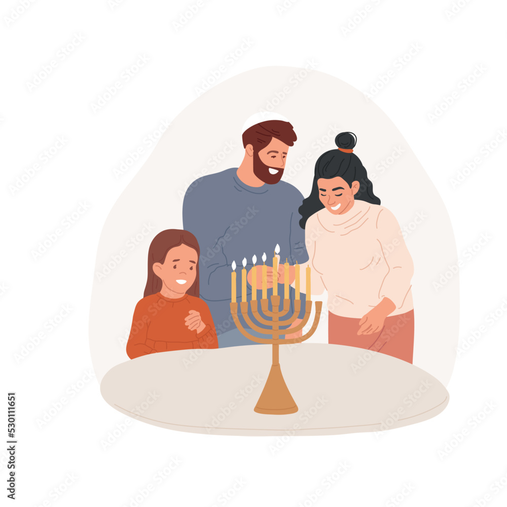 Candle-lighting isolated cartoon vector illustration. Happy family with ...