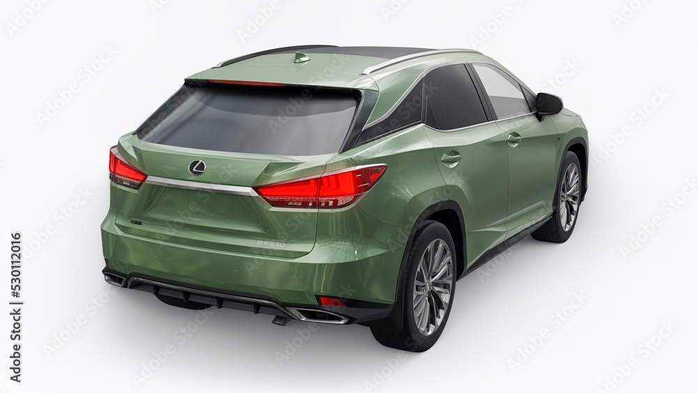 Tokio. Japan. July 26, 2022. Green Lexus RX450 F-Sport on a white ...