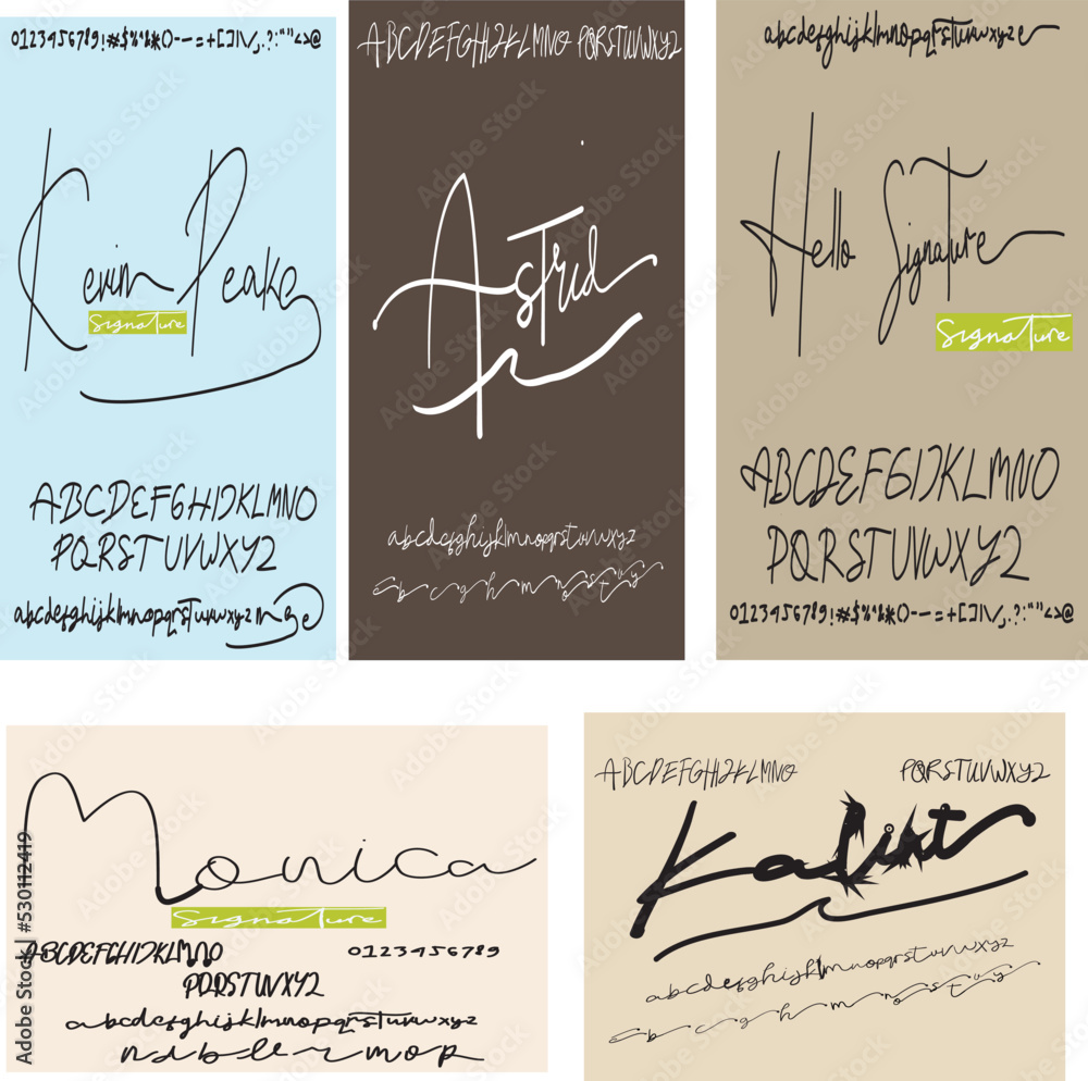 Vetor de Bundle kevin peake astrid hello signature monica kalint ...