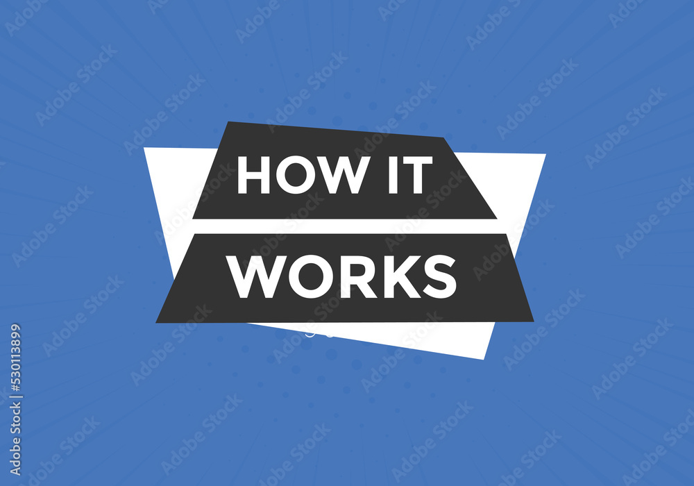 How it works text button. How it works sign speech bubble. Web banner ...