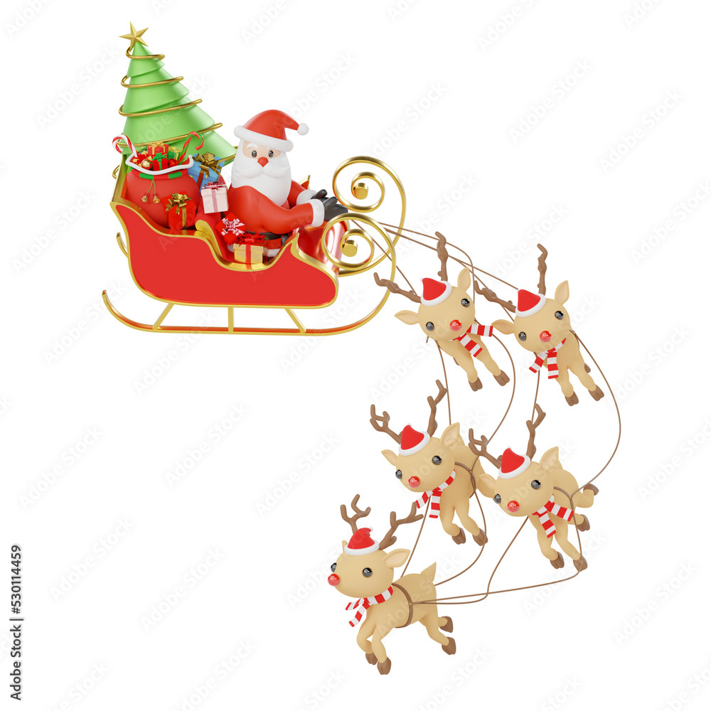 Santa Claus on a sleigh with reindeer isolated 3d render Stock ...