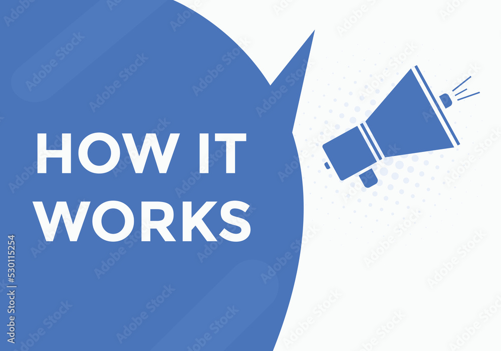 How it works text button. How it works sign speech bubble. Web banner ...