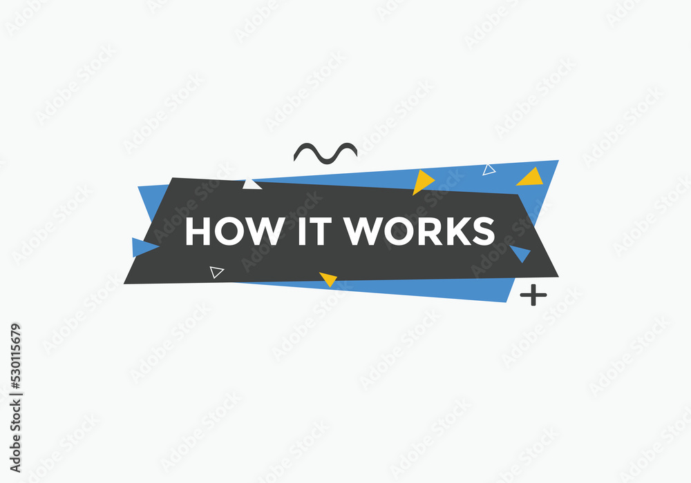 How it works text button. How it works sign speech bubble. Web banner ...