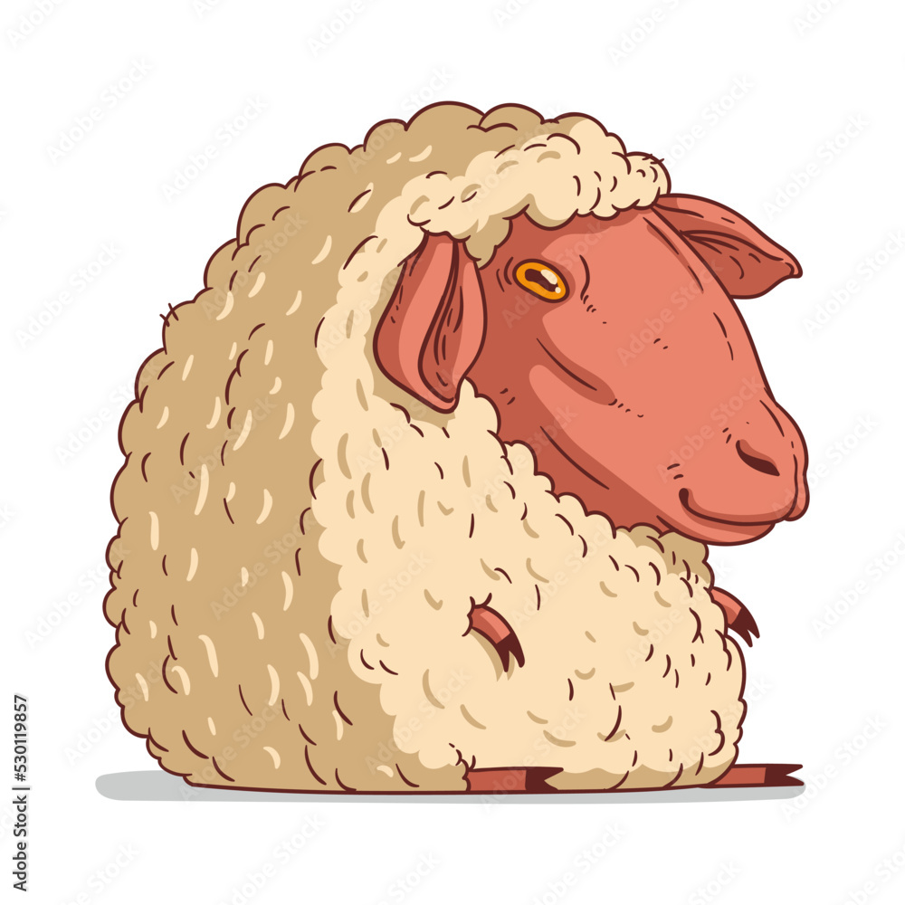 A Sheep, isolated vector illustration. Funny cartoon picture of a calm ...