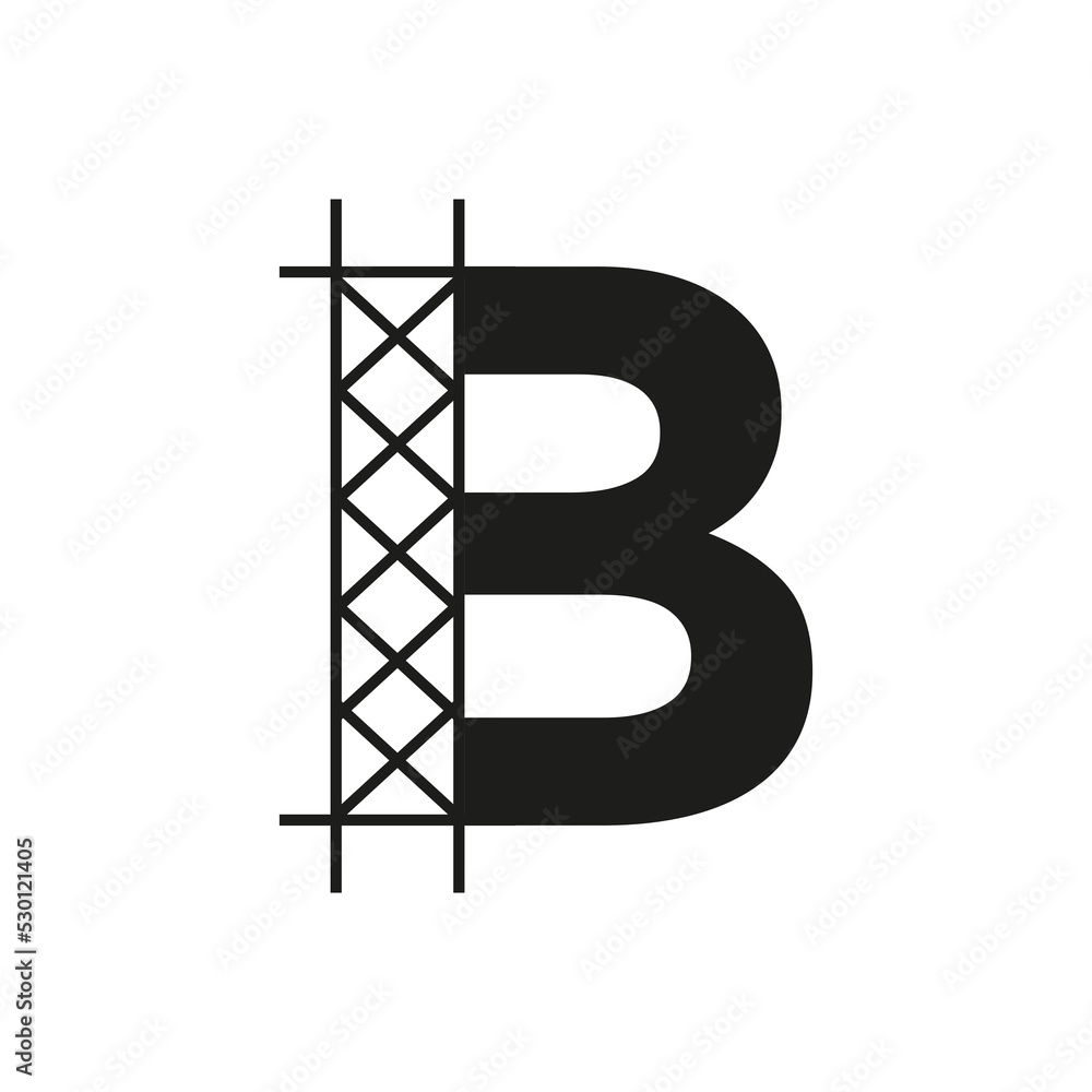 Initial Building Construction Logo On Letter B Alphabet Concept With ...