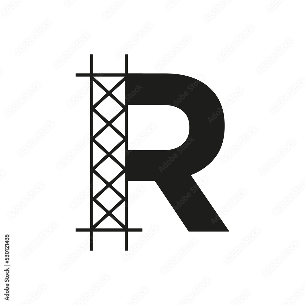 Initial Building Construction Logo On Letter R Alphabet Concept With ...