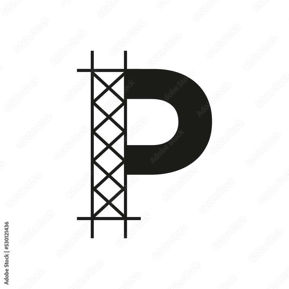 Initial Building Construction Logo On Letter P Alphabet Concept With ...