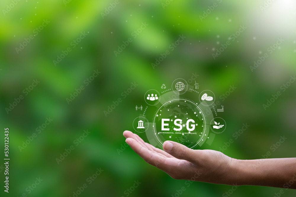 ESG icon concept in the hand of human for environmental, social, and ...