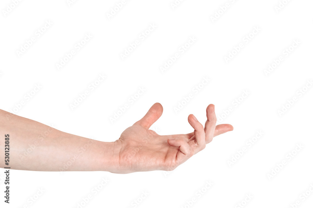 Realistic human hand showing gesture. White skin man arm isolated on ...