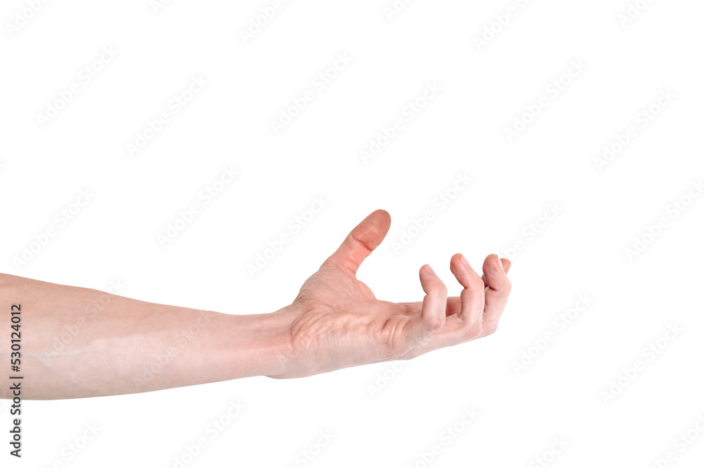 Realistic human hand showing gesture. White skin man arm isolated on ...