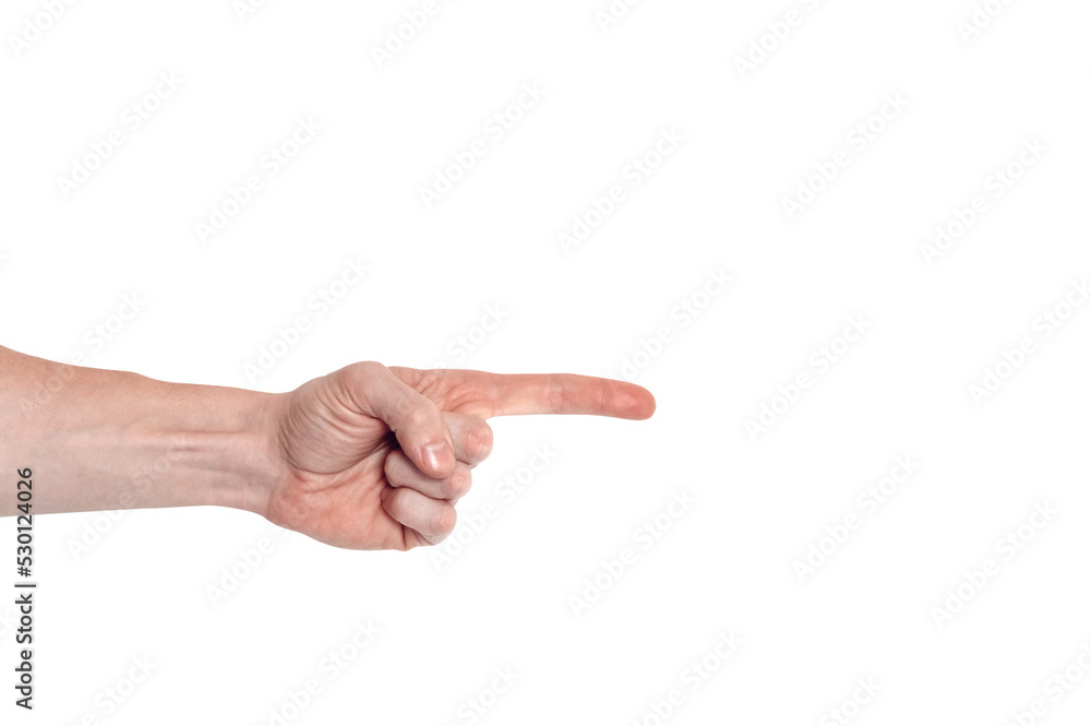 Realistic human hand showing gesture. White skin man arm isolated on ...