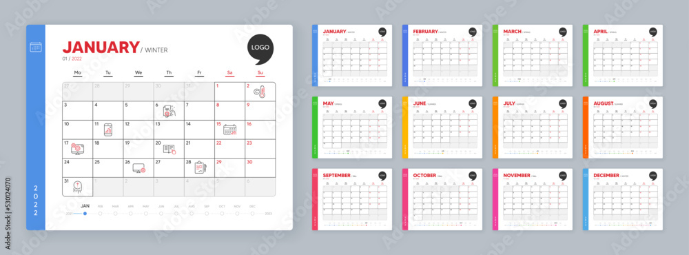 2022 Monthly Calendar Monitor