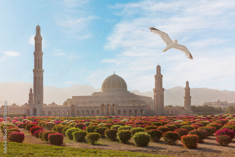 Muscat Sultan Qaboos Grand Mosque building architecture, Oman Stock ...