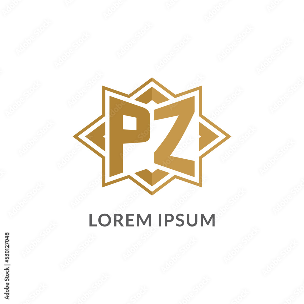 Initial letter PZ logo monogram with eight point star style design ...